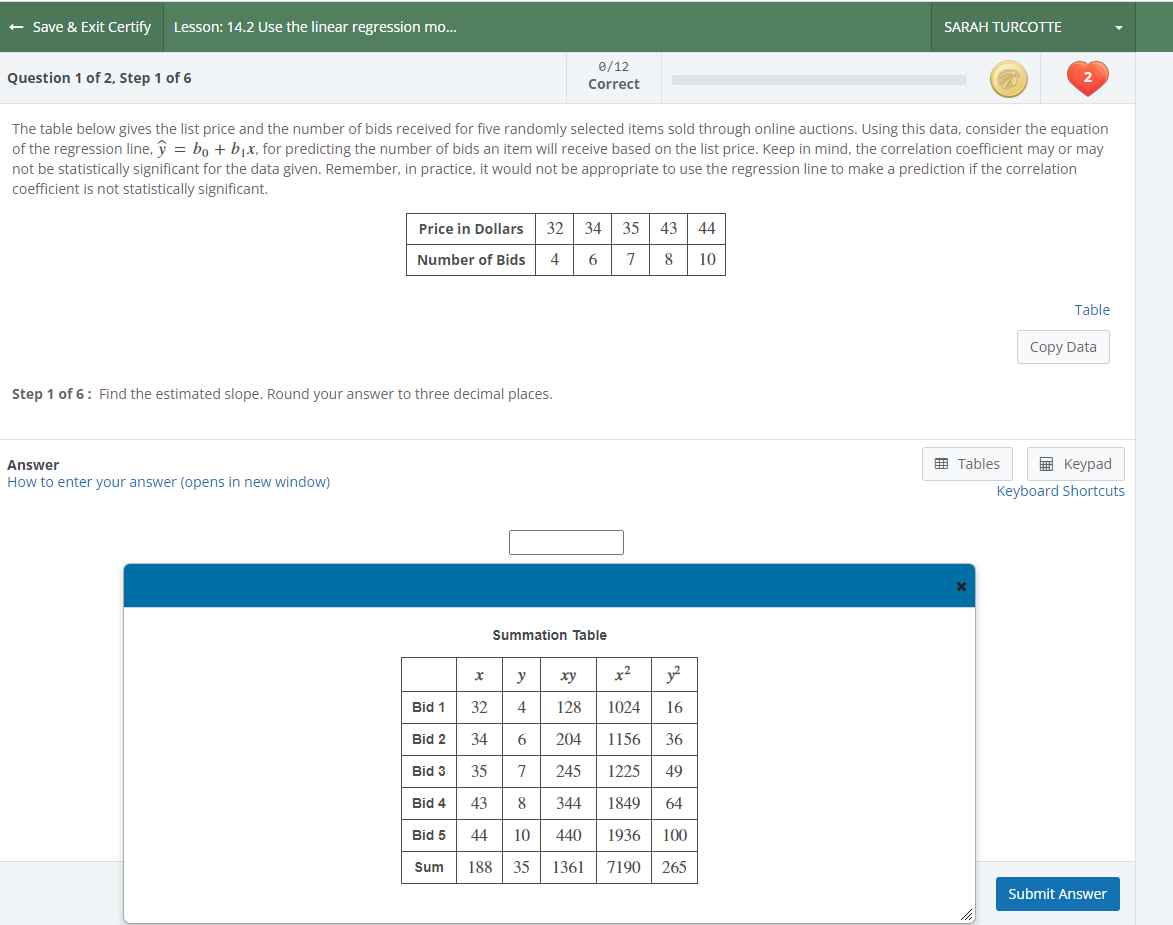 Solved + Save & Exit Certify Lesson: 14.2 Use the linear | Chegg.com
