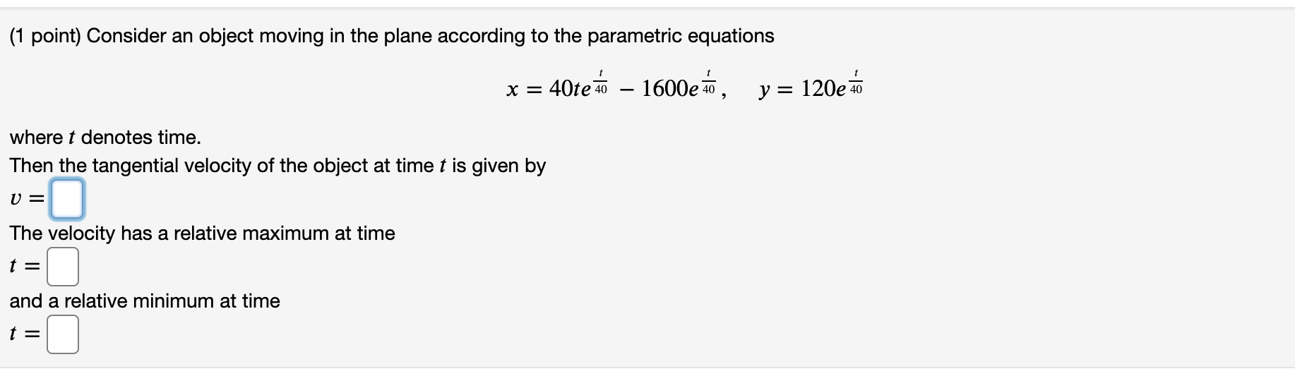 Solved (1 point) Consider an object moving in the plane | Chegg.com
