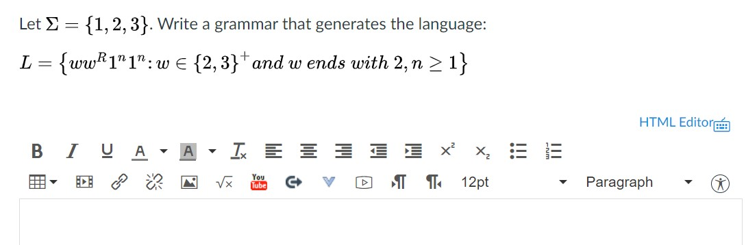 Solved Let S = {1,2,3}. Write a grammar that generates the | Chegg.com