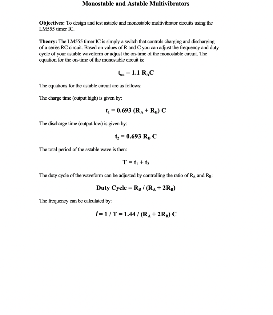 Solved Monostable and Astable Multivibrators Objectives: To | Chegg.com