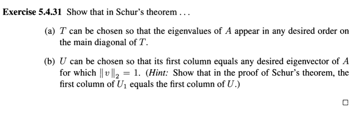 Solved Exercise 5.4.31 Show that in Schur's theorem ... (a) | Chegg.com