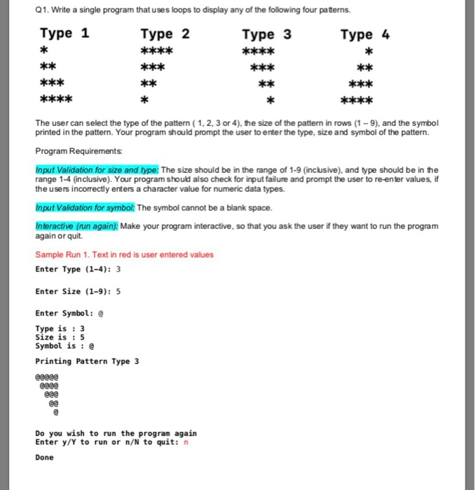 Solved Q1. Write a single program that uses loops to display | Chegg.com