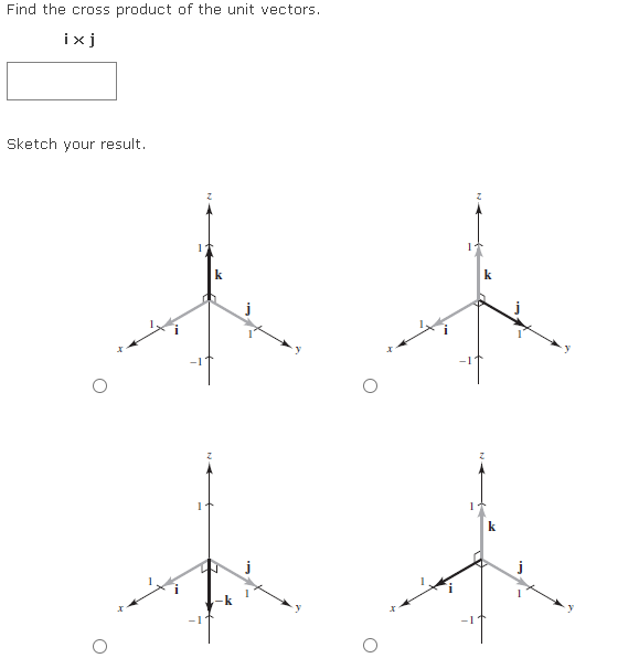 Solved Find the cross product of the unit vectors. ixj | Chegg.com