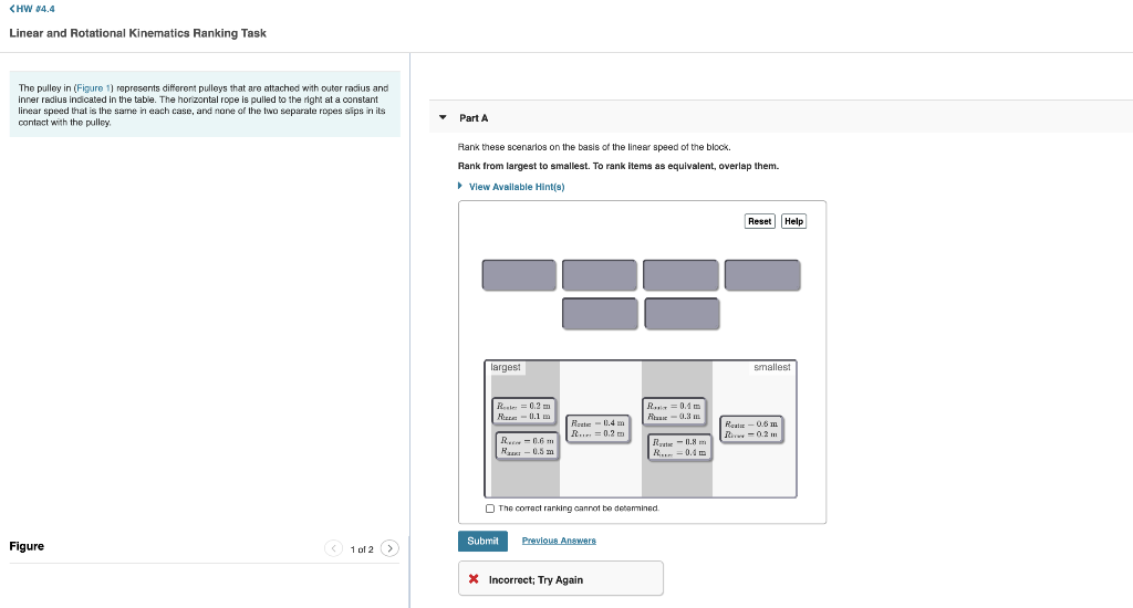 Solved (HW 84.4 Linear and Rotational Kinematics Ranking | Chegg.com