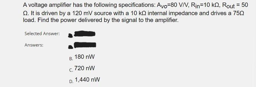Solved A voltage amplifier has the following specifications: | Chegg.com