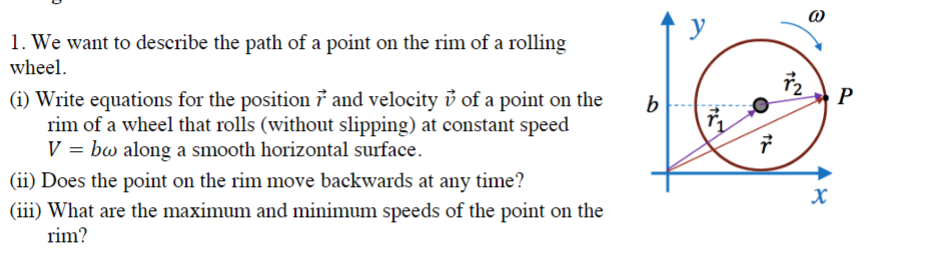 Solved 1. We want to describe the path of a point on the rim | Chegg.com