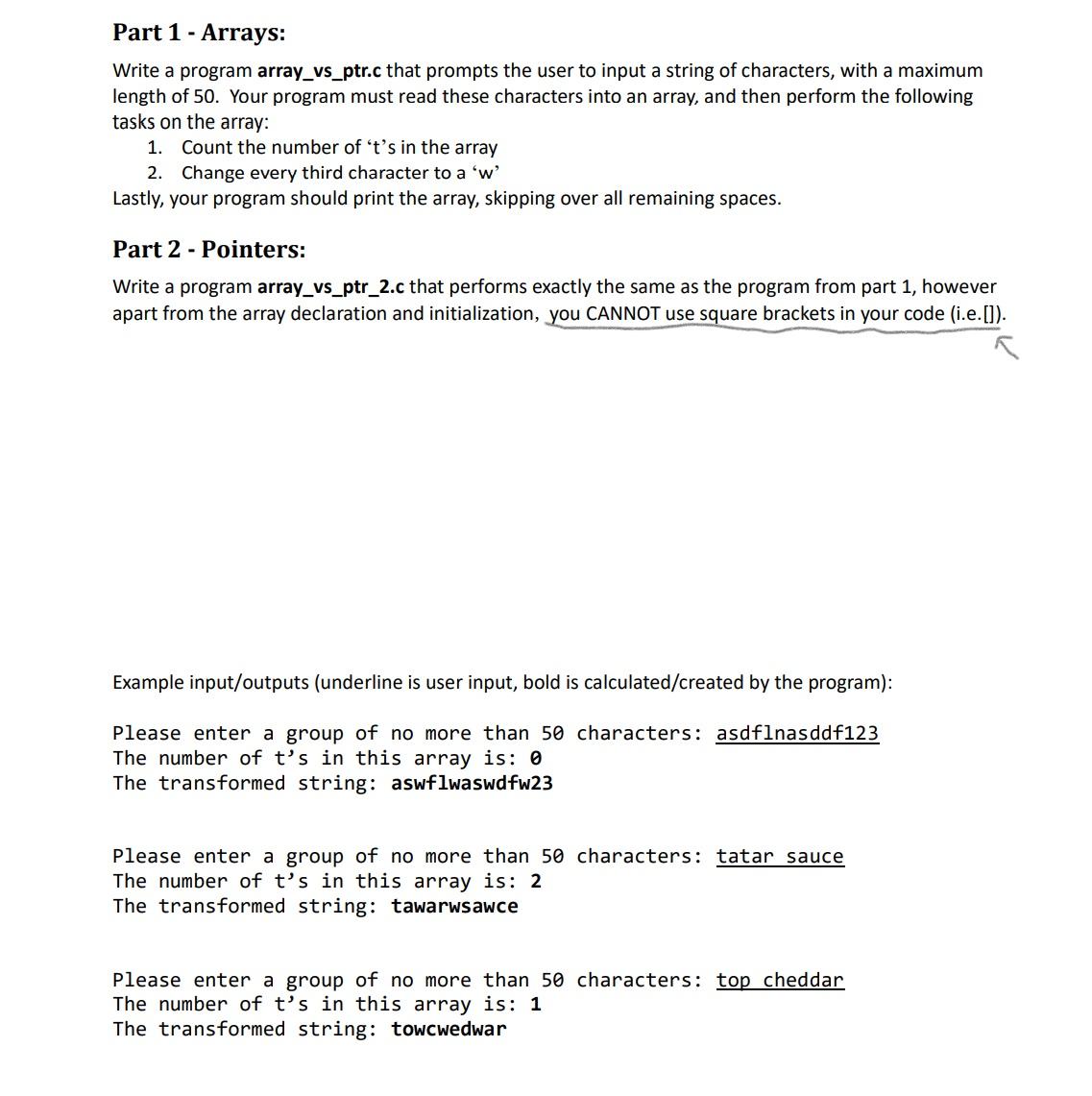Solved Part 1 - Arrays: Write a program array_vs_ptr.c that | Chegg.com