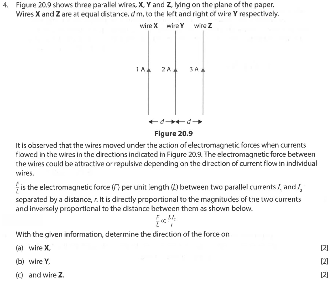 Solved 4. ﻿Figure 20.9 ﻿shows three parallel wires, | Chegg.com