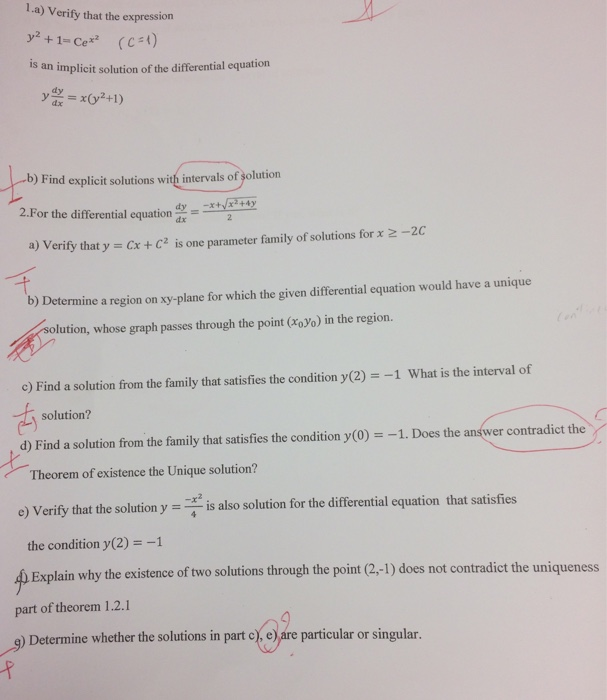 Solved 1.a) Verify that the expression an implicit solution | Chegg.com