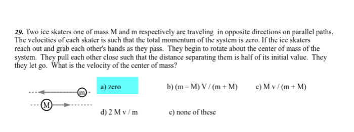 Solved Two ice skaters one of mass M ﻿and m ﻿respectively | Chegg.com