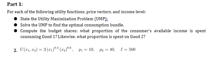 Solved For each of the following utility functions, price | Chegg.com