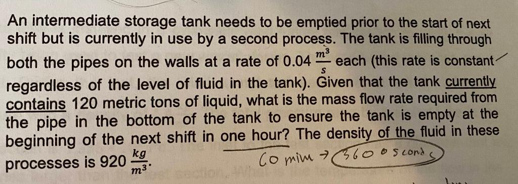 Solved An intermediate storage tank needs to be emptied | Chegg.com