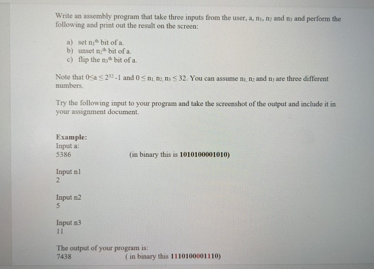 Write an assembly program that take three inputs from | Chegg.com