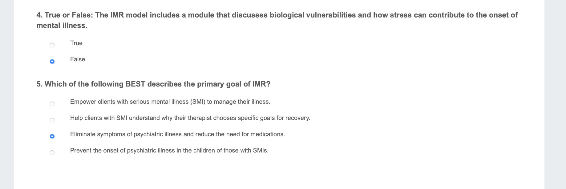 Solved 4. True or False: The IMR model includes a module | Chegg.com