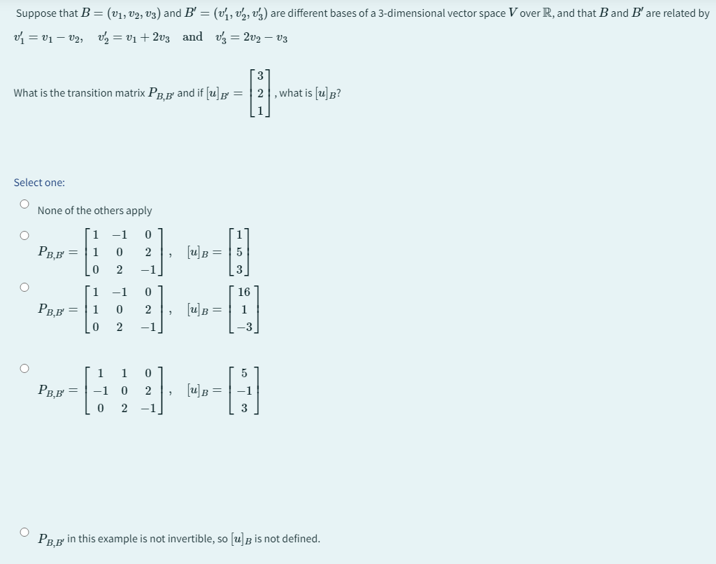 Solved Suppose that B=(v1,v2,v3) and B′=(v1′,v2′,v3′) are | Chegg.com