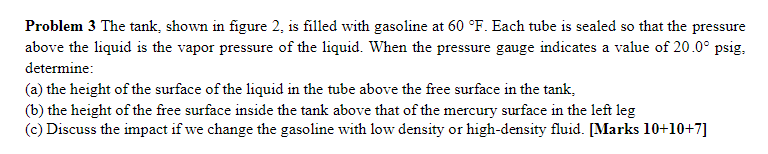 Solved Problem 3 The tank, shown in figure 2. is filled with | Chegg.com