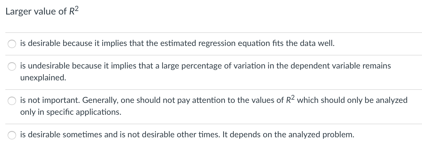 Solved Larger value of R2 is desirable because it implies | Chegg.com
