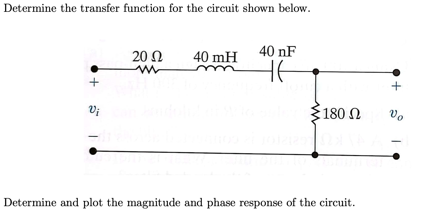 Solved Determine the transfer function for the circuit shown | Chegg.com