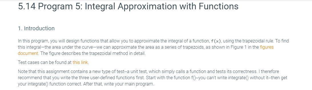 5.14 Program 5: Integral Approximation with Functions | Chegg.com