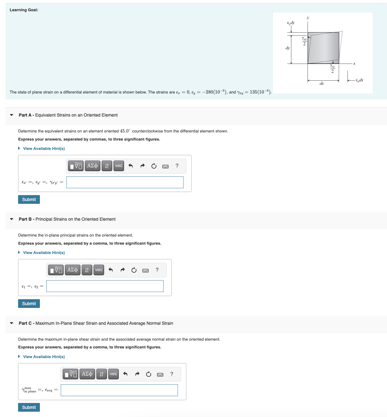 Solved Learning Goal:The state of plane strain on a | Chegg.com