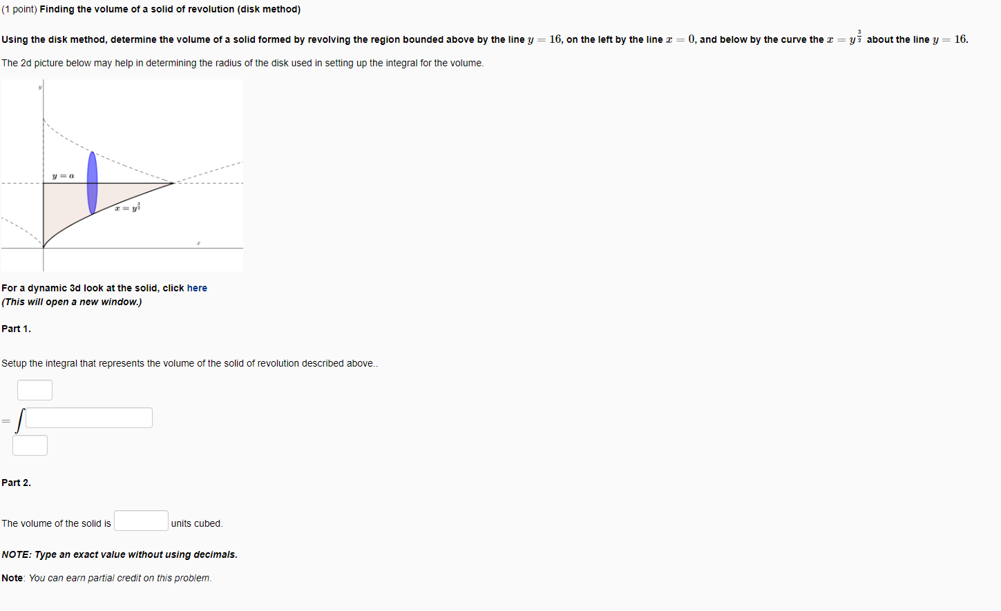 Solved (1 point) Finding the volume of a solid of revolution | Chegg.com
