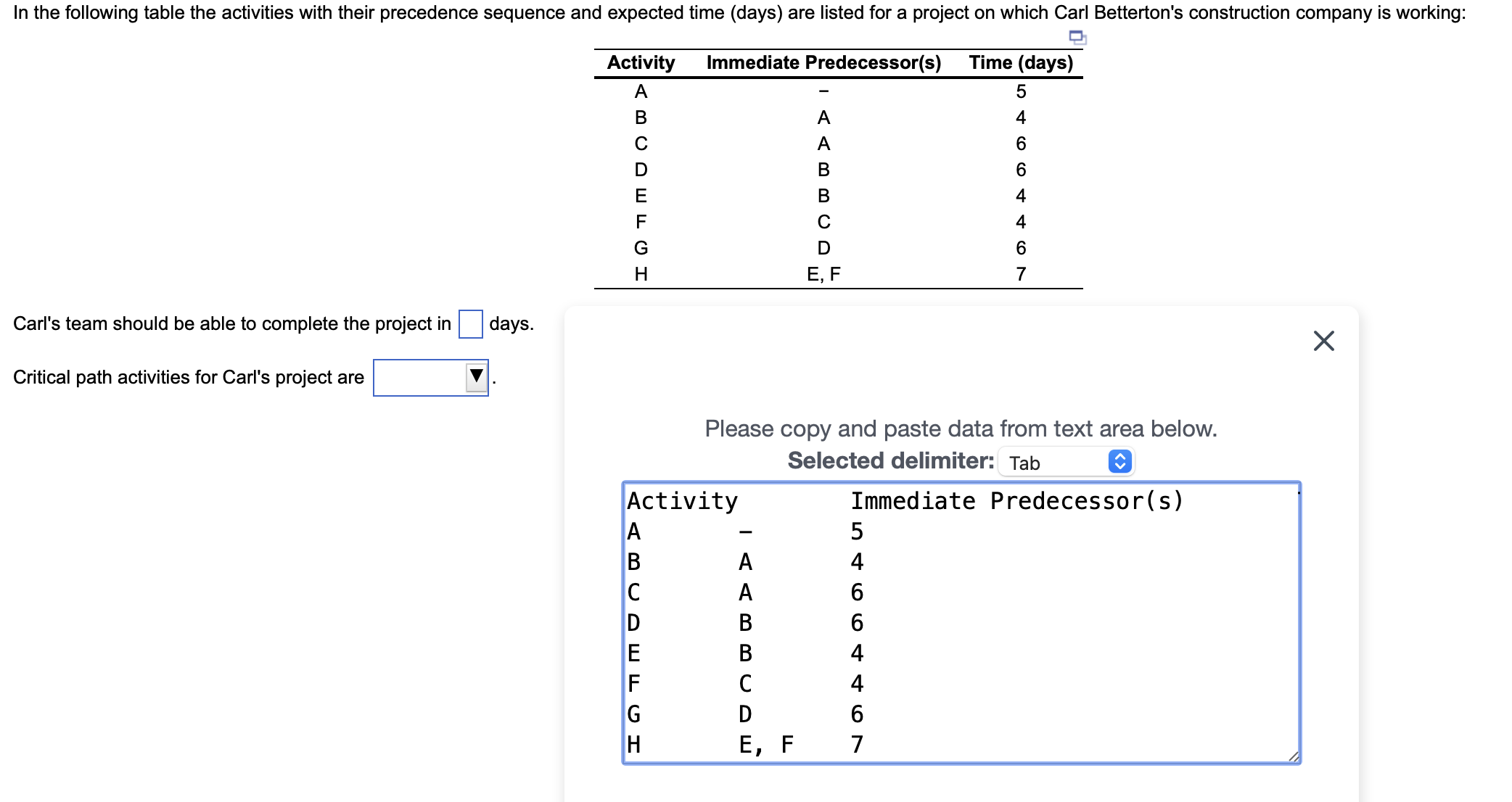Solved Carl's team should be able to complete the project in | Chegg.com