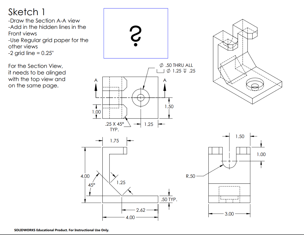 Solved Sketch 1 -Draw the Section A-A view Add in the hidden | Chegg.com