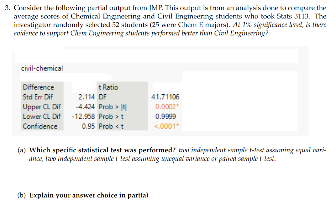 Solved 3. Consider the following partial output from JMP. | Chegg.com