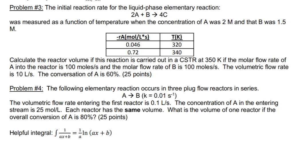 Solved Problem #3: The initial reaction rate for the | Chegg.com