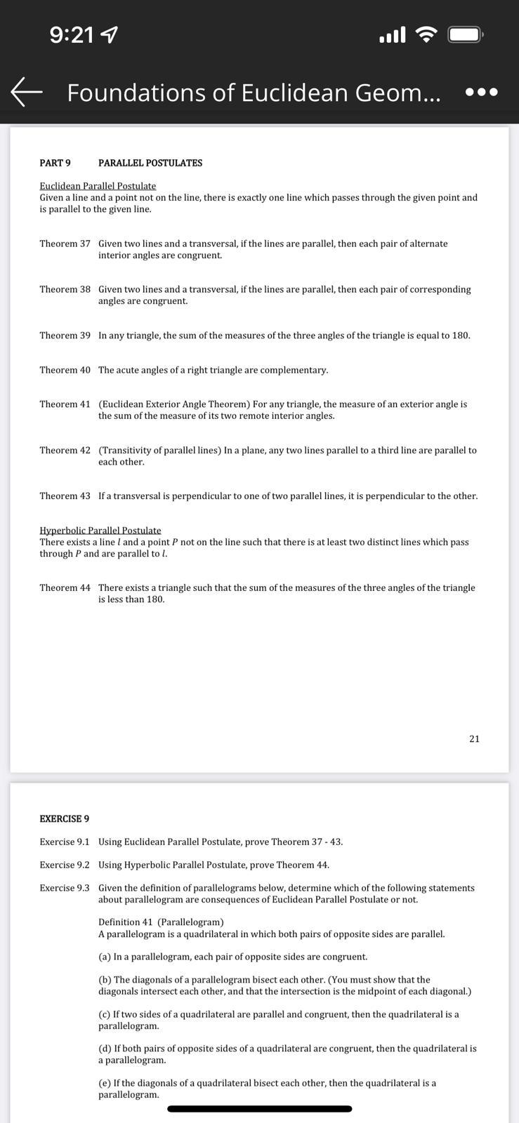 Solved 9:21 Foundations of Euclidean Geom... PART 9 PARALLEL | Chegg.com