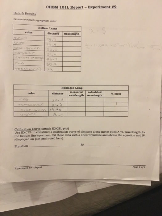 CHEM 101 L Report-Experiment #9 Data& Results Be sure | Chegg.com