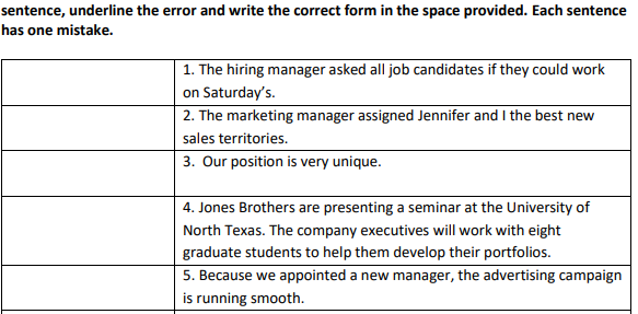 English Grammar - Common errors For each sentence, | Chegg.com