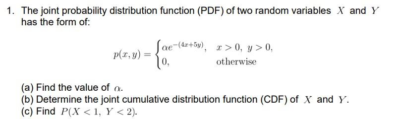 Solved The joint probability distribution function (PDF) of | Chegg.com