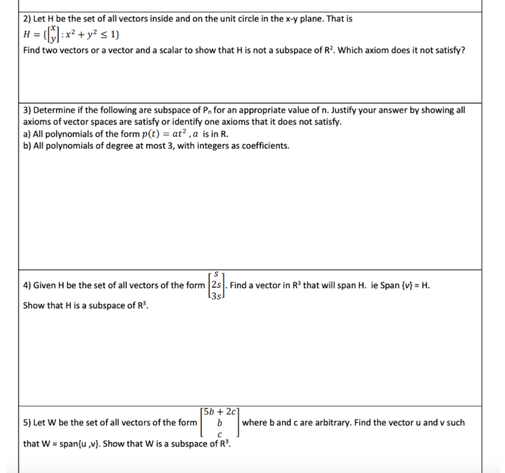 Solved 2) Let H be the set of all vectors inside and on the | Chegg.com