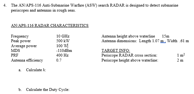 4. The AN/APS-116 Anti-Submarine Warfare (ASW) search | Chegg.com