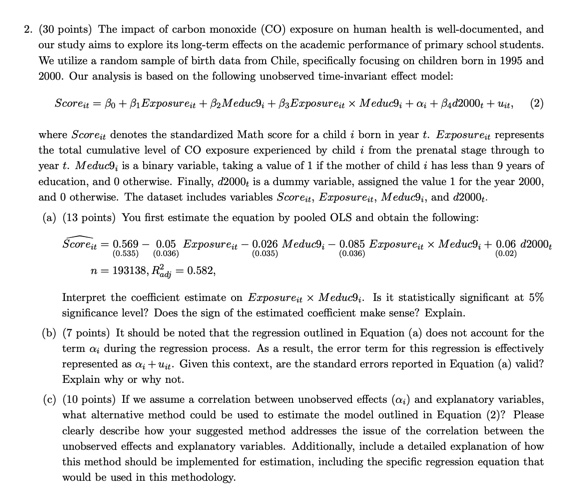 Solved (30 ﻿points) ﻿The impact of carbon monoxide (CO) | Chegg.com
