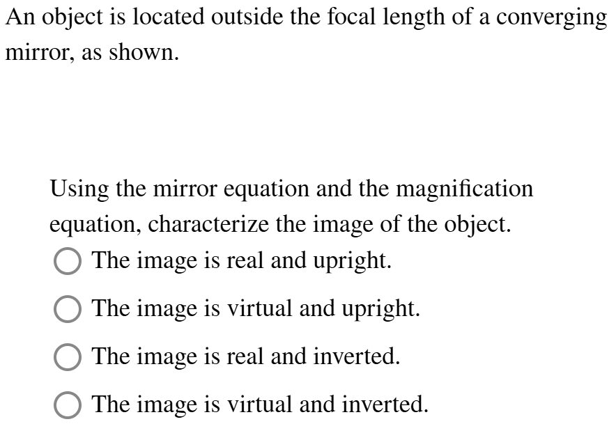 Solved An object is located outside the focal length of a | Chegg.com