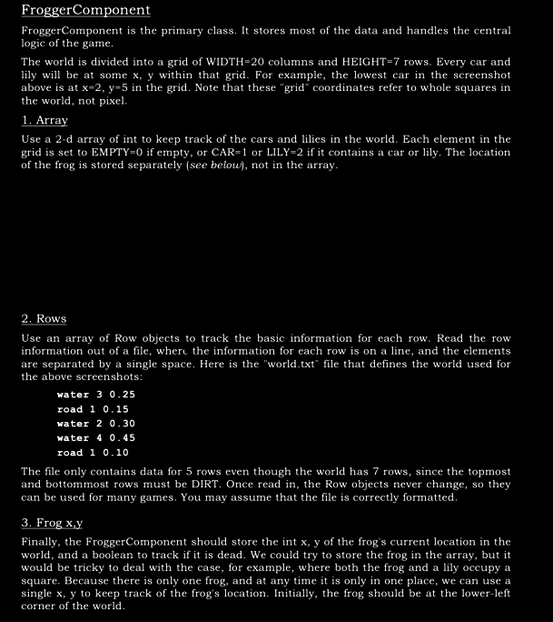 FroggerComponent Code The public interface has just 5 | Chegg.com