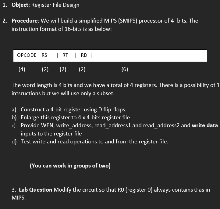 Solved 1. Object: Register File Design 2. Procedure: We will | Chegg.com