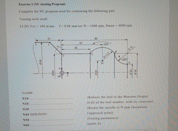 Exercise 1 (NC turning Program) Complete the NC | Chegg.com