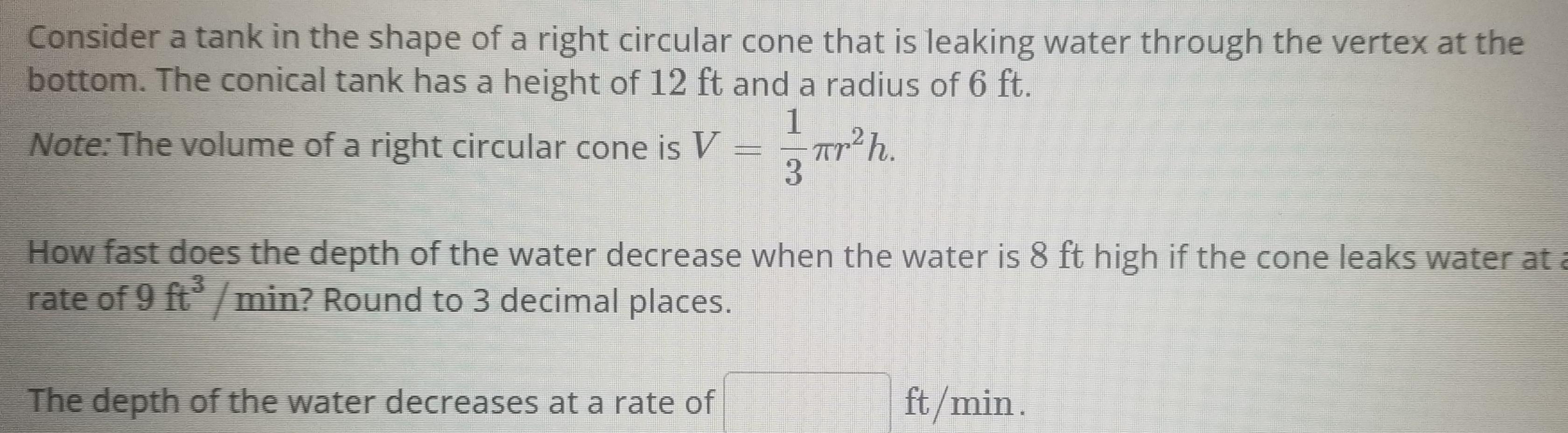 Solved Consider a tank in the shape of a right circular cone | Chegg.com