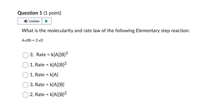 Solved What Is The Molecularity And Rate Law Of The