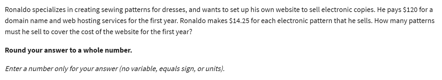 Solved Ronaldo specializes in creating sewing patterns for | Chegg.com