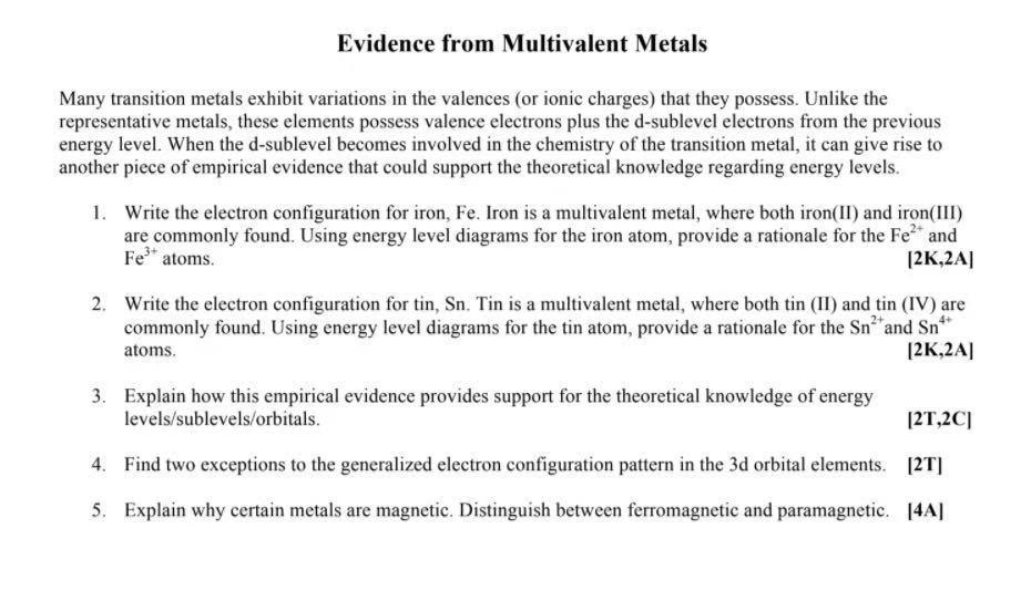 Solved Evidence from Multivalent Metals Many transition | Chegg.com