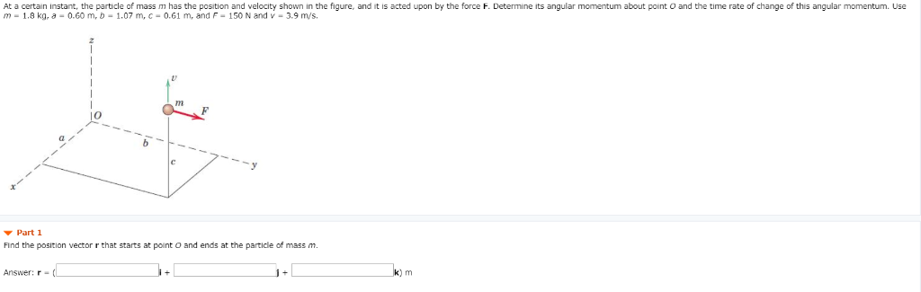Solved At A Certain Instant The Particle Of Mass M Has The