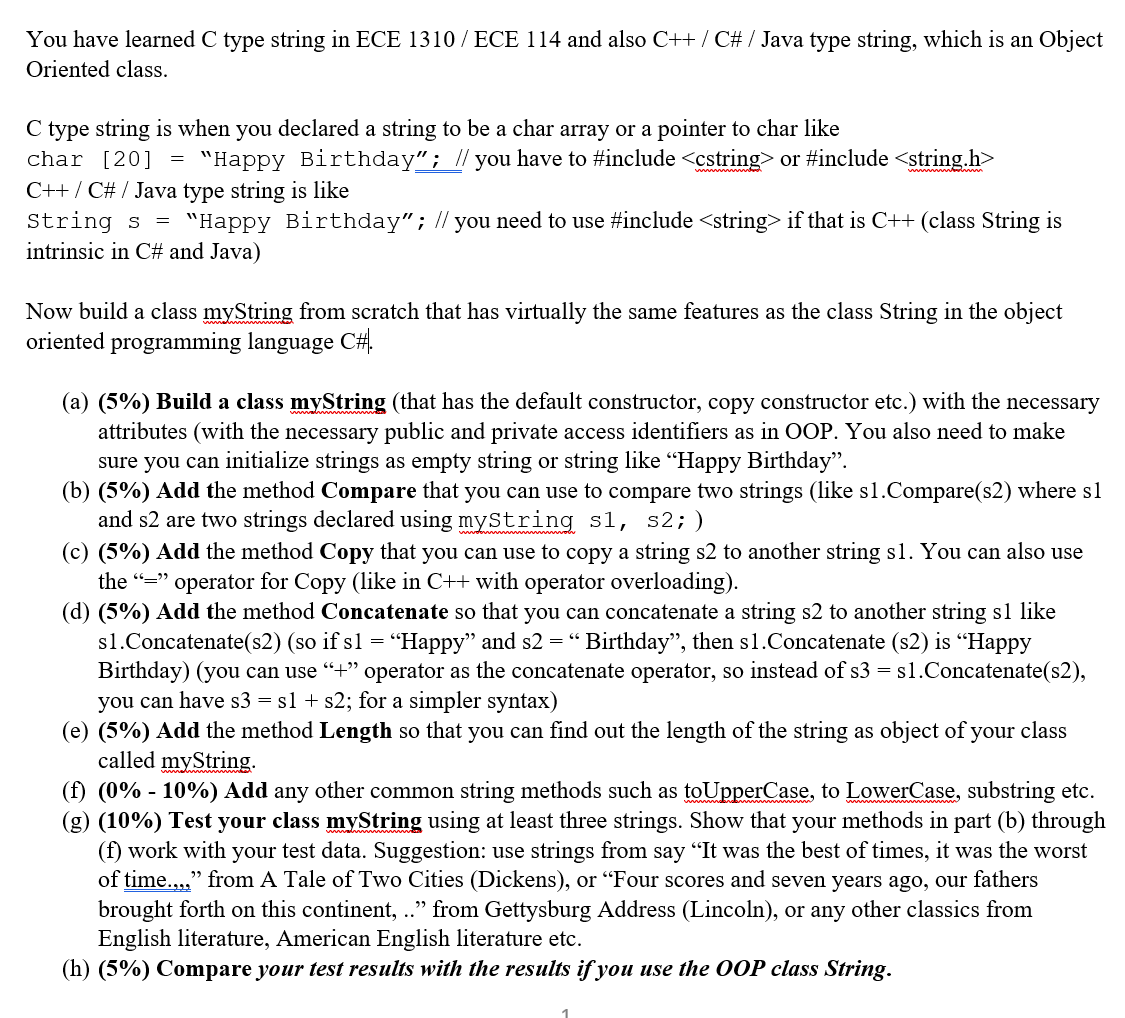 Solved You have learned C type string in ECE 1310 / ECE 114 | Chegg.com