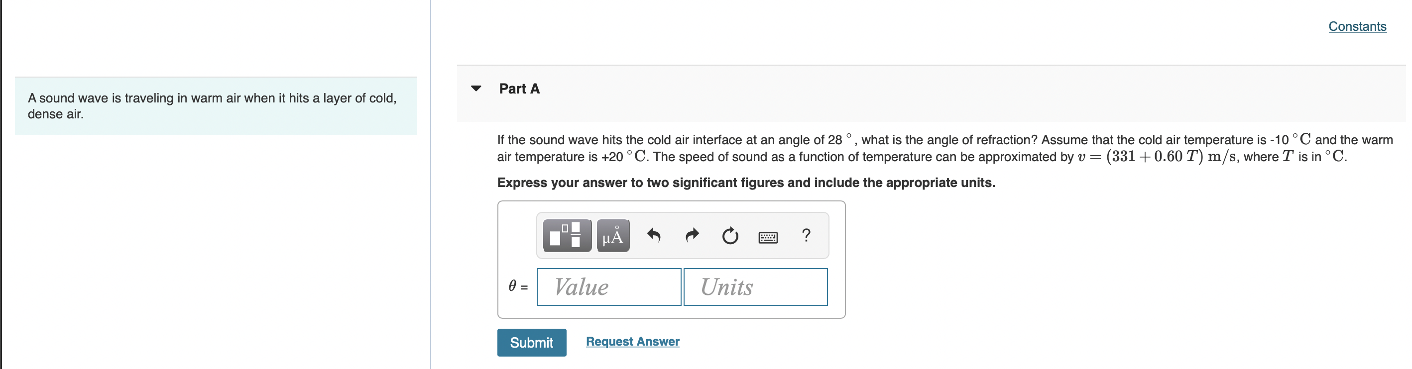 Solved A sound wave is traveling in warm air when it hits a | Chegg.com