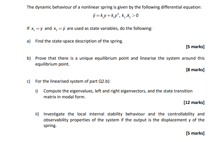 The dynamic behaviour of a nonlinear spring is given | Chegg.com