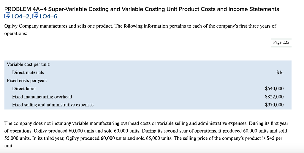 Solved PROBLEM 4A-4 Super-Variable Costing and Variable | Chegg.com