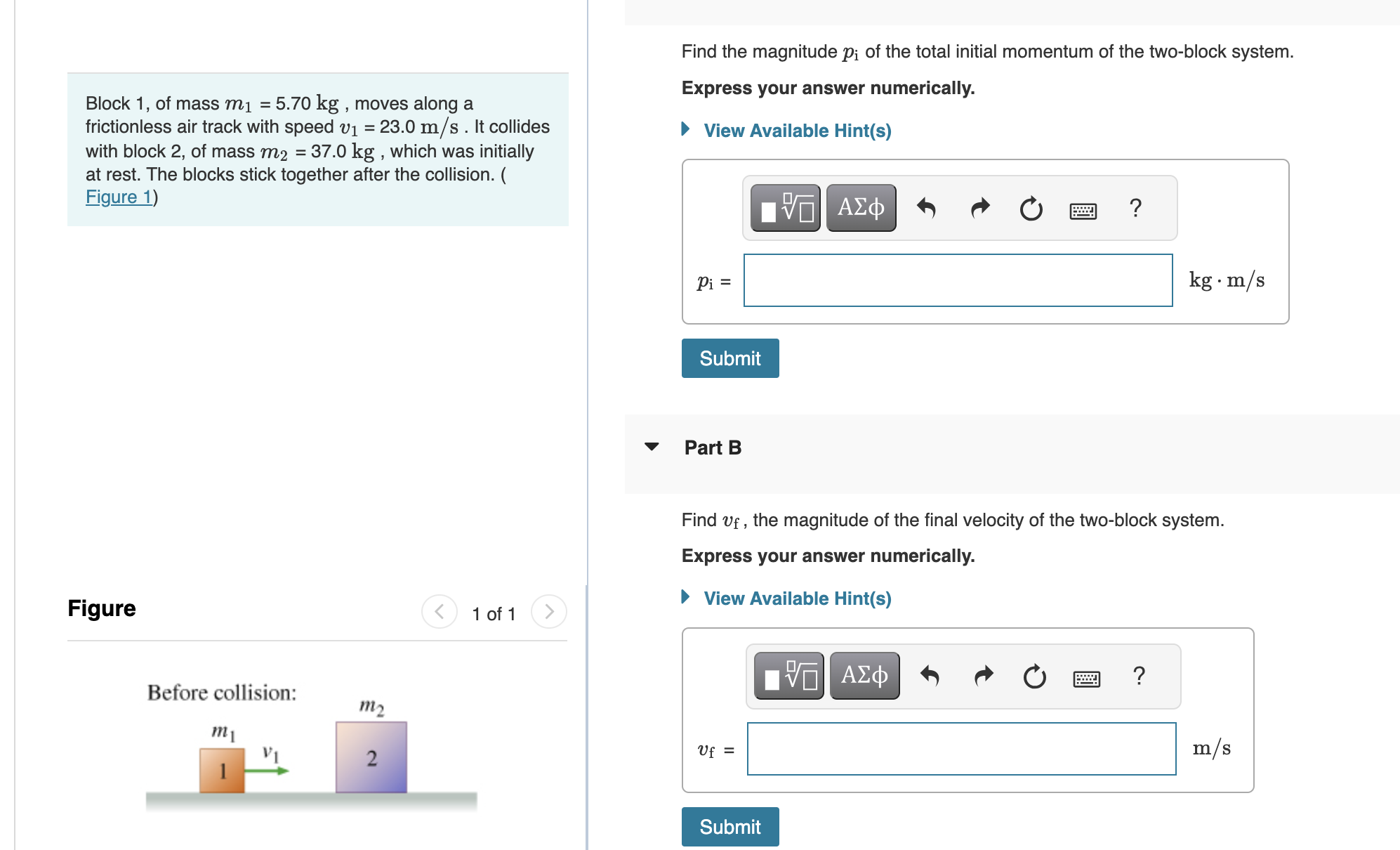 Solved Block 1 , of mass m1=5.70 kg, moves along a | Chegg.com